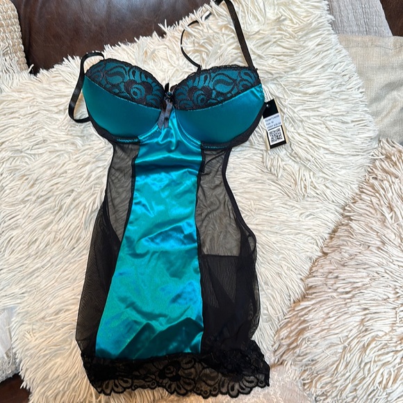 Just Sexy Intimates And Sleepwear Just Sexy Lingerie Black Lace Netting Teal Green Fun99 Nwt
